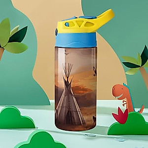 Stainless Steel Water Bottles Native American Tribes Travel Water Cups with Handle And Silicone Straw Drinking Cup with Leak Proof Lid Thermo Travel Mug for Women Men
