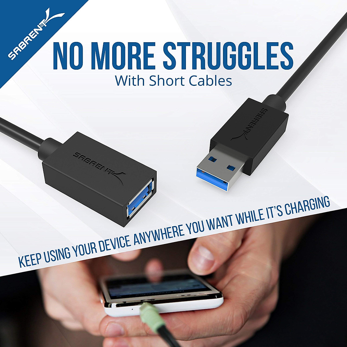 60W 10 Port USB 3.0 Hub Includes 3 Smart Charging Ports with Individual Power Switches and LEDs and 60W 12V/5A Power Adapter+USB 3.0 Extension Cable A Male to A Female [Black] 3 Feet