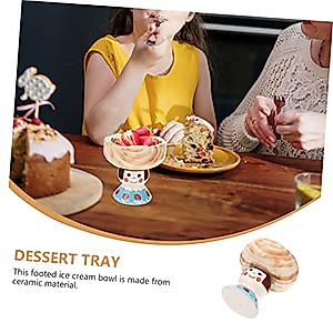 Mikinona Ceramic Doll Tray Ceramic Salad Bowl Oval Tray Extra Large Salad Bowl Trifle Bowl Small Bowls for Ice Cream Cartoon Fruit Plate Food Serving Bowl Footed Dessert Bowls Dessert Cup