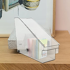 NUOBESTY Clothes Storage Organizer Open Storage Bin Plastic A4 Book Storage Box Trapezoid Sorting Basket Sundries Container with Handle for Book Magazine Key Jewelry Desktop Shelf