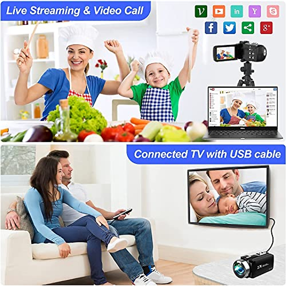 Rawiemy Video Camera Camcorder HD 2.7K 48.0MP Video Recorder Camera Vlogging Camera for YouTube Kids Camcorder with 3" LCD Screen,Remote,2 Batteries and 32G SD Card