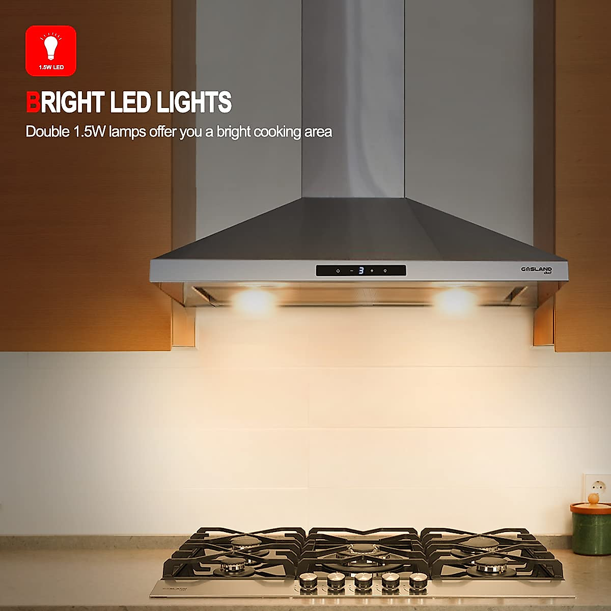 30 inch Range Hood, GASLAND Chef PR30SSN Wall Mount Vent Hood Stainless Steel, Ducted Stove Hood with Sensor Touch Control, Convertible Chimney-Style, LED Lights, Aluminum Mesh Filters