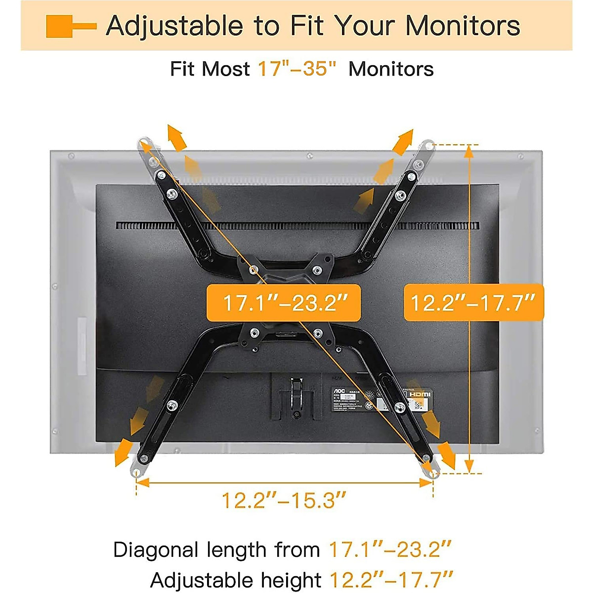 ErGear VESA Mount Adapter, Universal Non-VESA Monitor Stand Adapter for 17 to 27 Inch Screens, VESA Bracket 75x75 mm - EGMUA4
