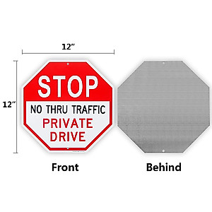 2 Pack No Thru Traffic Sign，Private Drive Sign, 12"x 12" 40 Mil Rust Free Aluminum Reflective Sign, UV Protected and Weatherproof