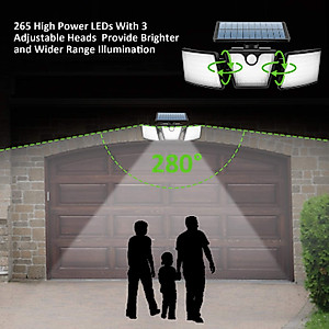 VICSOU 265 LEDs Solar Lights Outdoor, Upgraded Motion Sensor Security Light, 3 Adjustable Heads Spotlight 270° Wide Angle Super Bright Waterproof Flood Light for Garden Garage Patio Yard (2 Pack)