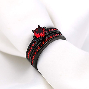 Bridal Sets Black Gold Plated Womens Wedding Ring Sets Red Cz Engagement Ring 2pcs Wedding Band