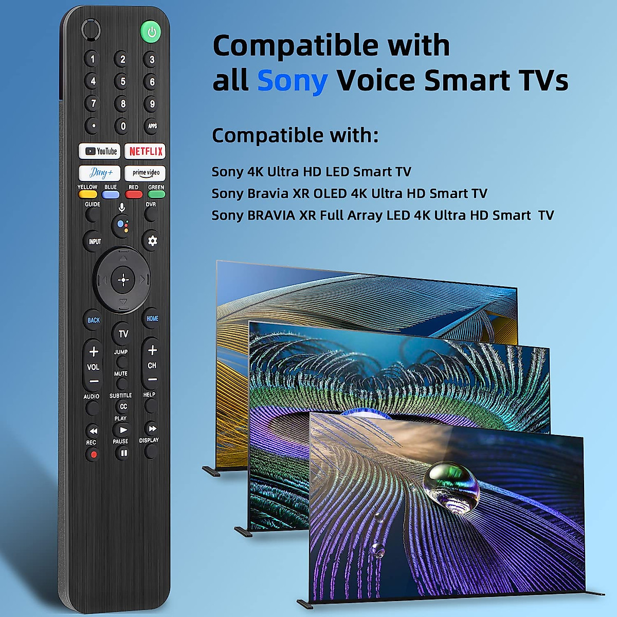 Gvirtue Voice Remote Control RMF-TX520U for Sony TV, Replacement for Sony Bravia OLED LED 4K 8K UHD Smart Google TV, with YouTube, Netflix, Disney+, Prime Video Buttons (6.0 Version)