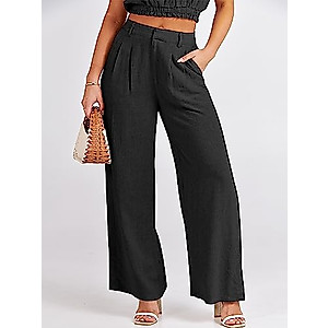 ANRABESS Two Piece Outfits for Women Cruise Resort Wear 2023 Sexy Summer Vacation Sleeveless Linen Crop Top Casual Matching Lounge Sets Comfy Tracksuits Long Pants Jumpsuits Cute Clothes A1102heise-M
