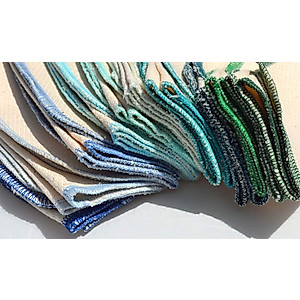 2 Ply 11x12 Inches Natural Unbleached Birdseye Paperless Towel Set of 10 Assorted Blues and Greens