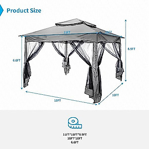 TABU 11x11 Pop Up Gazebo, Outdoor Canopy Tent, Pop-Up Gazebo Tent with Mosquito Netting, Pop-Up Gazebo Shelter with Zippered Screen Wall Panels for Patio Garden Backyard (Dark Grey)