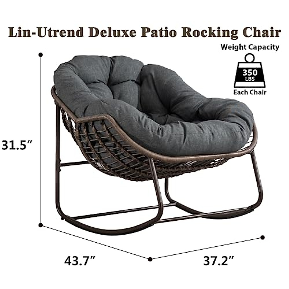 Lin-Utrend Outdoor Patio Rocking Chair,Oversized Egg Rocking Chair,Comfy Wicker Rocker Recliner Chair,Modern Lounge Chair for Living Room Patio,Balcony,Front Porch,Garden(Beige)
