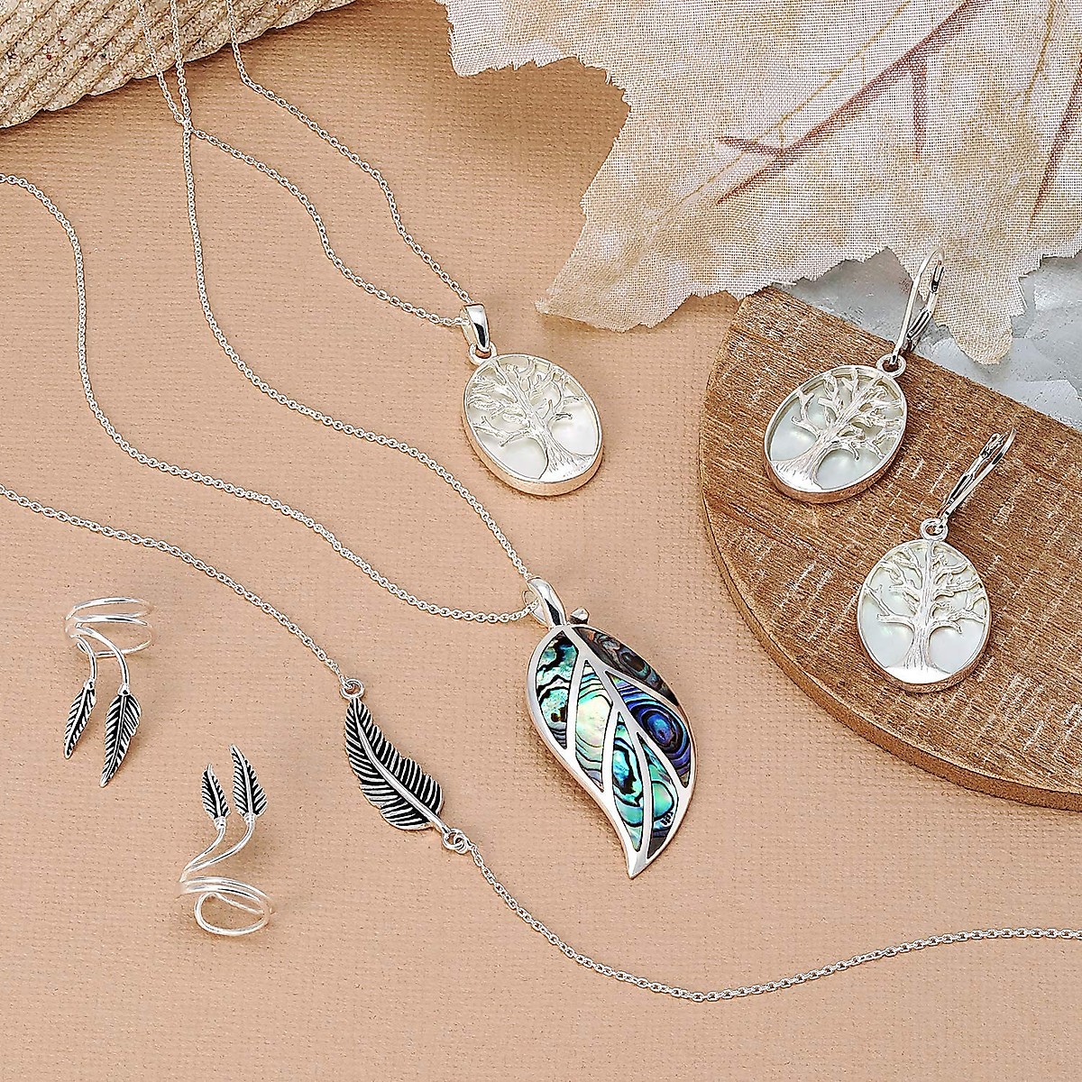 Large Oval Abalone Shell Lever Back Family Tree Of Life Dangle Earrings Western Jewelry For Women .925 Sterling Silver