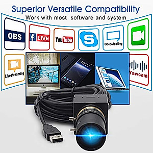 ALPCAM USB Camera 8MP 5-50mm Manual Variable Focus Lens Camera,HD 2448P Zoom Camera USB PC Desktop/Laptop Computer Camera Compatible with Mac/Windows/Linux/Android USB8MP02G-SFV(5-50)