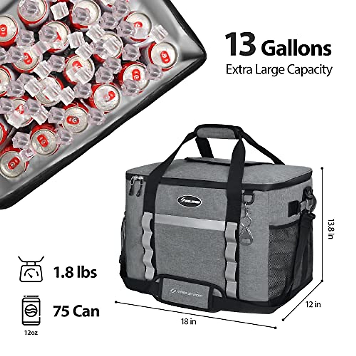 Maelstrom Collapsible Soft Sided Cooler - 75 Cans Extra Large Lunch Cooler Bag Insulated Leakproof Camping Cooler, Portable for Grocery Shopping, Camping, Tailgating and Road Trips，Grey