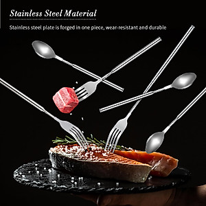 Geetery 2 Pcs Telescopic Spoon Fork Set Extendable Fork Spoon Stainless Steel Dinner Fork Extends to 25 Inch Anti Rust Fruit Dessert Long Handle Fork Spoon Cutlery Set for Barbecue Toasting Dinner