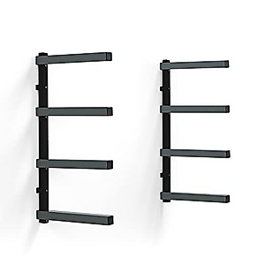 BORA Wood Organizer and Lumber Storage Metal Rack with 4-level Wall Mount - Indoor and Outdoor Use, Black & Gray - PBR-004B