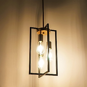 Modern Industrial Farmhouse Pendant Lighting, Rectangle Black & Brass Chandelier, Hanging Light for Kitchen Island, Dining Room, Entryway, Hallway (3-Light)