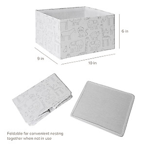 RGI Home Decorative Storage Bins, Set of 2 Rectangular Greyboard Zoo Animal Organizer Baskets for Nursery, 10" L x 9" W x 6" H, Foldable, Durable and Stylish Storage Solution, Vapor Blue on White