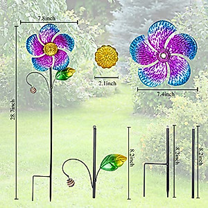Viveta 2 Pack Wind Spinners with Metal Stake, 28.7 inches Outdoor Garden Pinwheels Spinners Purple Flower Shape Design for Yard Lawn Patio Decor
