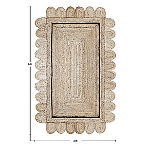 CASAVANI Hand Braided Rag Rug Geometric Beige & Black Jute Rug Best Uses for Hallway Enterway Best Uses for Bedroom,Dining Room,Entertainment Room 4x6 Feet