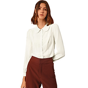 Allegra K Women's Peter Pan Collar Blouse Bow Tie Neck Vintage Button Up Shirt Large White