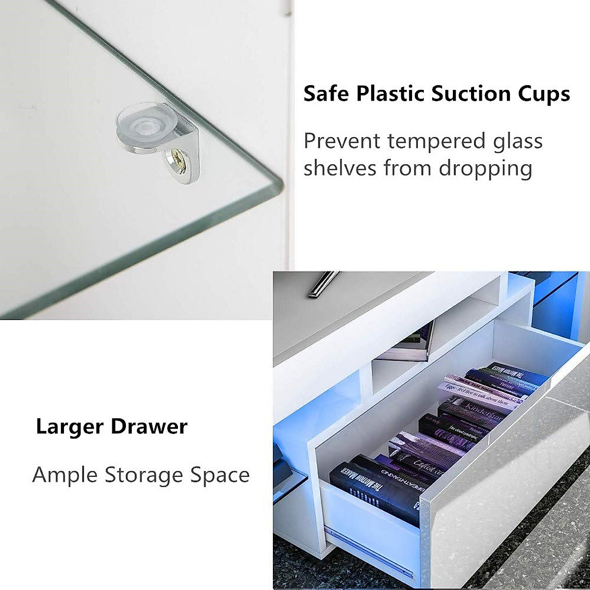 MTFY Modern TV Stand with LED Light, Entertainment TV Stand Cabinet with Single Drawer, Television Table Center Furniture for Living Room Bedroom, for 52'' TV, White