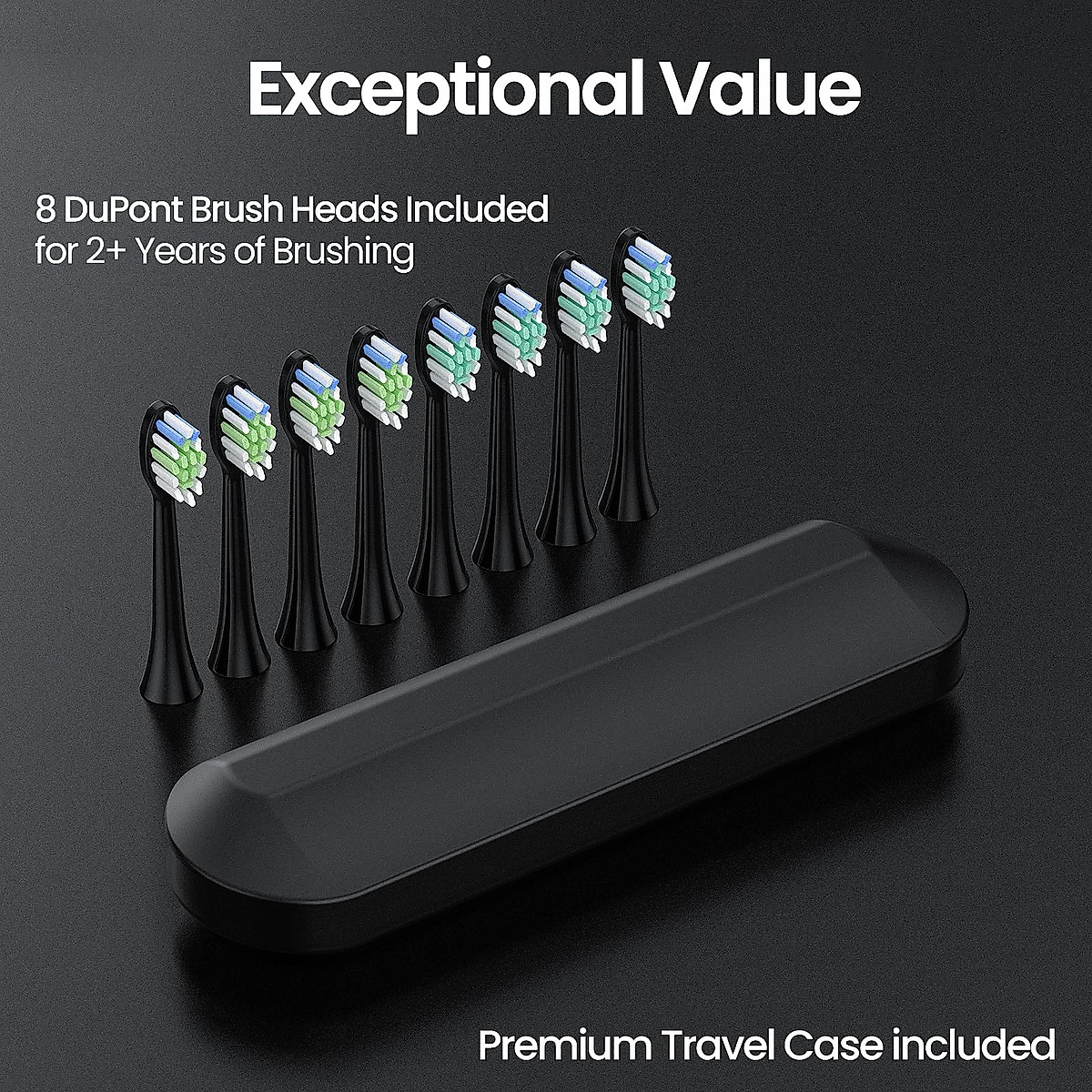 YUNCHI Y2 Charcoal Sonic Electric Toothbrush - Whitening, 5 Modes, Smart Timer, 8 Brush Heads, Rechargeable, For Adults and Kids