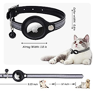 AirTag Cat Collar, Adjustable Reflective GPS Cat Collar, Integrated Apple Airtag Kitten Collar, with Air Tag Holder and Bell for Kitten Cat Puppy (Black)