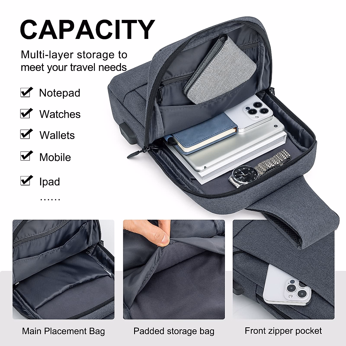 ecosmile Messenger Bag Sling Bag Crossbody Shoulder Bag for Men Women Travel Work Satchel Bags,Grey