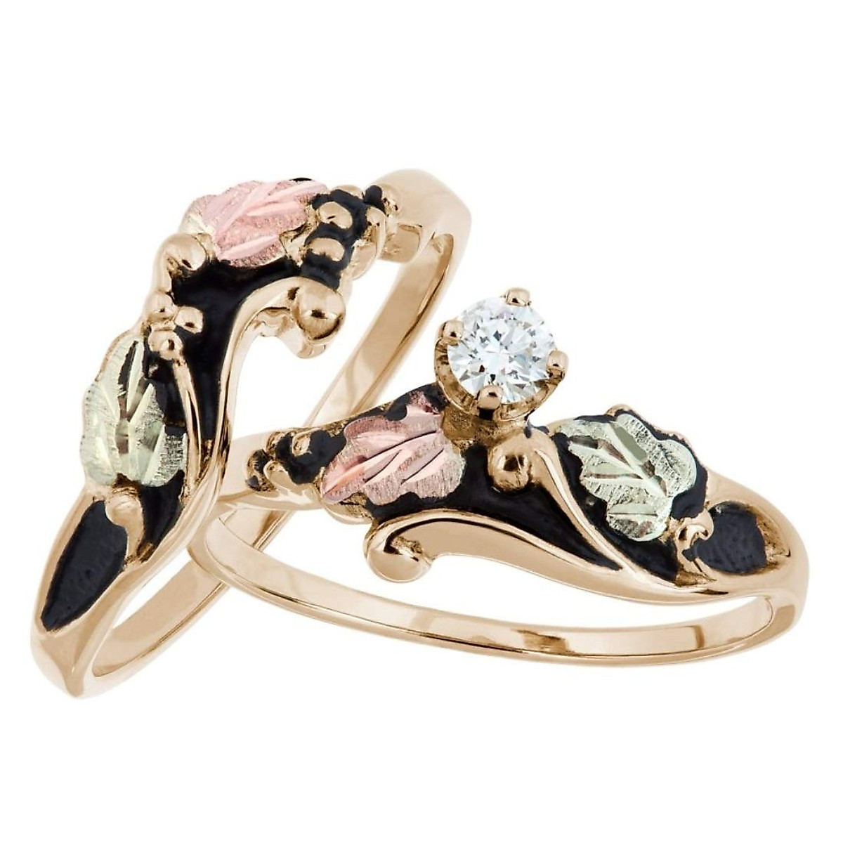 10k Yellow Gold Antiqued Diamond Black Hills Gold Engagement Wedding Ring Set Size 10