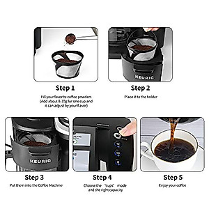 2 Reusable Coffee Ground Basket Style Coffee Filter for KeurigKDuo Essentials and KDuo Brewers Machine,2 Refillable K Cups Pod Capsule for KeurigKDuo+1 Spoon+1 Brush,2 Ways to Brew