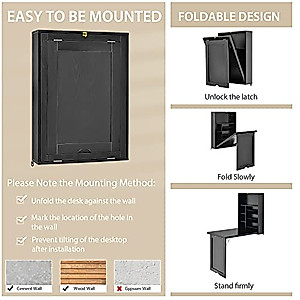 Wall-Mounted Fold-Out Convertible Floating Desk Space Saver, Multi-Function Murphy Desk for Home Office, Space Saving Computer/Hanging Desk, Table with Storage Area