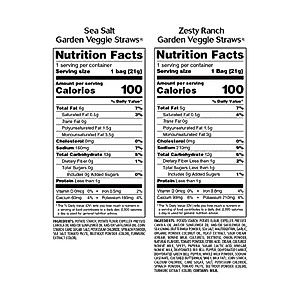 Sensible Portions Garden Veggie Straws, Sea Salt & Ranch Multipack, 75 oz Bag, 10 Count