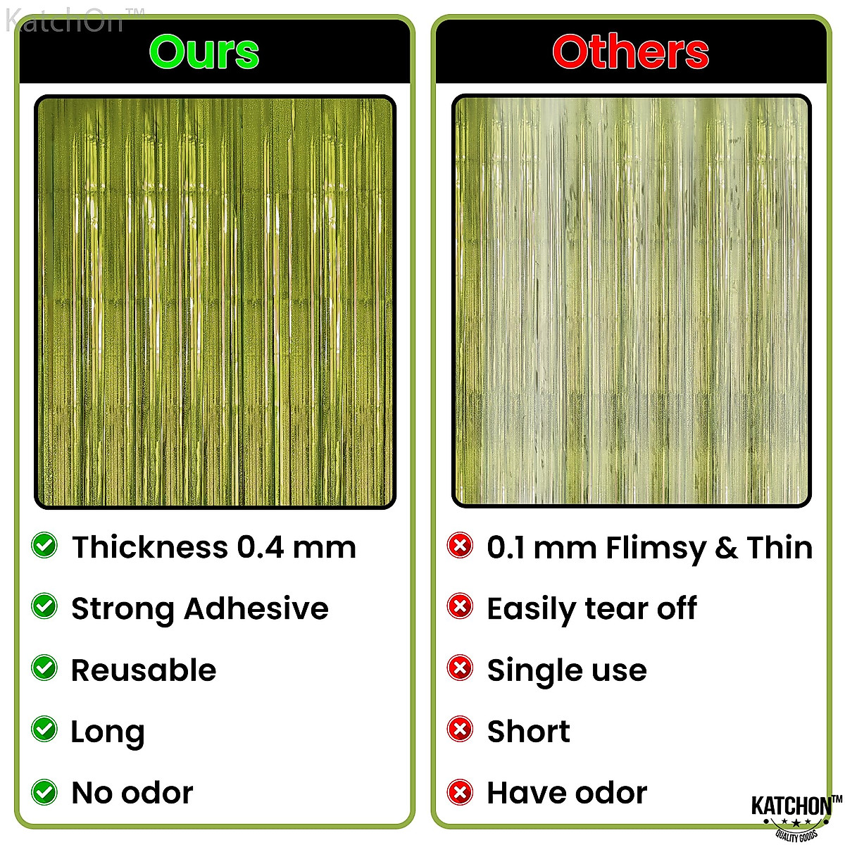 KatchOn, Sage Green Foil Fringe Curtain - 3.2x8 Feet, 2 Pcs | Sage Green Backdrop for Jungle Party Decorations | Sage Green Party Decorations, Wild One Birthday Decorations | Frog Party Decorations