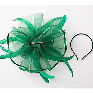 ORIDOOR Sinamay Fascinator Flower Feathers Pillbox Hat Headband Hair Clips for Derby Cocktail Wedding Tea Party A Green,One Size