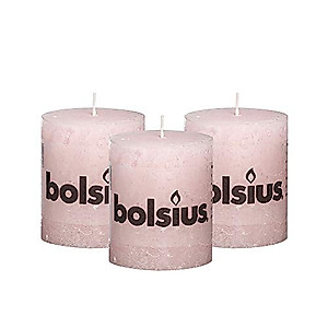 BOLSIUS Rustic Soft Pink Unscented Pillar Candles - 2.75" X 3.25" Decoration Candles Set of 3 - Clean Burning Dripless Dinner Candles for Wedding & Home Décor Party Restaurant Spa- Approx. (80x68m)