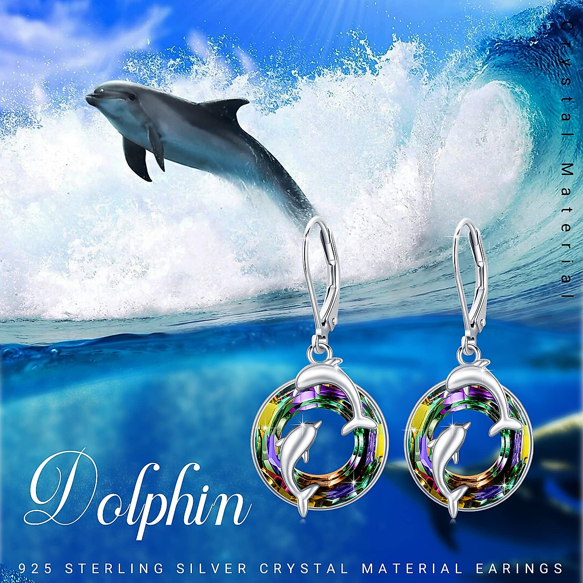 Graduation Present Crystal Dolphin Earrings,S925 Sterling Silver Double Dolphin Dangle Earrings For Ocean Sea Animal Lover for Women