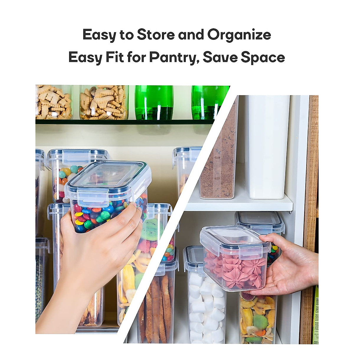 Airtight Food Storage Containers with Lids, Clear Pantry Canister Set for Kitchen Organization, Stackable Organizers for Flour, Sugar, Cereal, Rice, BPA Free Plastic 14-Pack with Different Sizes Dark Gray