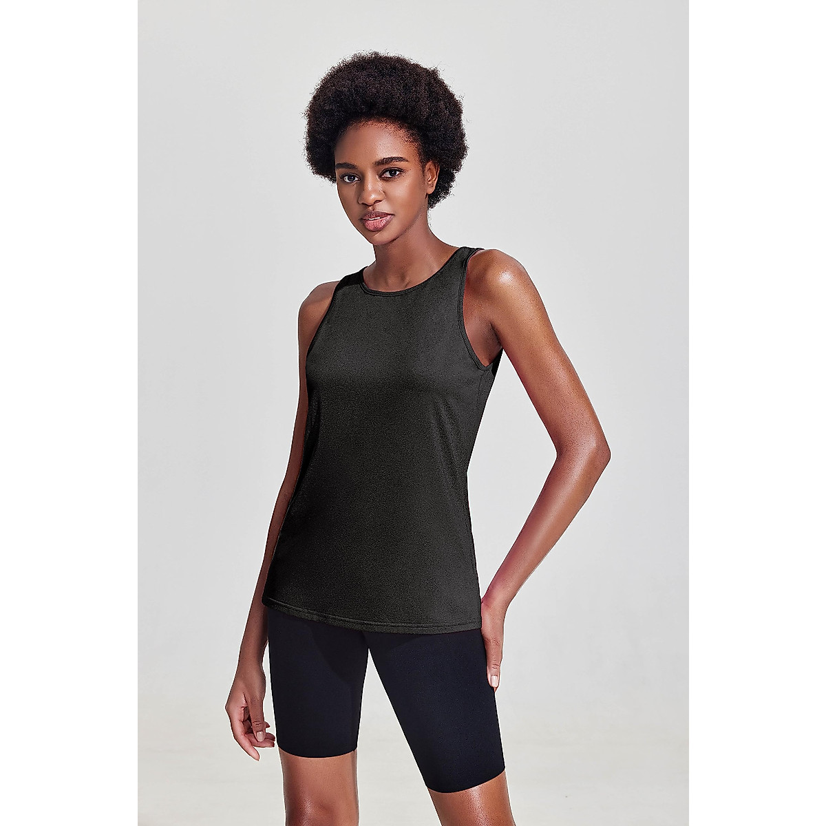 PINSPARK Workout Tops for Women Open Back Tank Sleeveless Athletic Tennis Shirts Womens Yoga Tops Black