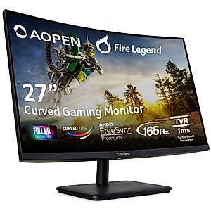AOPEN 27HC5R Vbiipx 27" Full HD (1920 x 1080) VA 1500R Curved Gaming-Monitor | AMD FreeSync Premium | 165Hz Refresh Rate | 1ms-TVR | HDR 10 Support | Ports: 1 x Display Port 1.4 & 2 x HDMI 2.0, Black