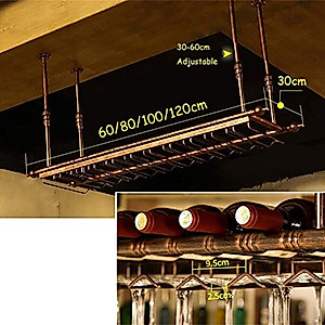 Metal Ceiling Wine Holder Black, Adjustable Hanging Wine Bottle Holder, Stemware Racks, Goblet Rack, Kitchens Bar Counter Wine Storage Display Shelf (Size : 100×35cm(39×14inch))