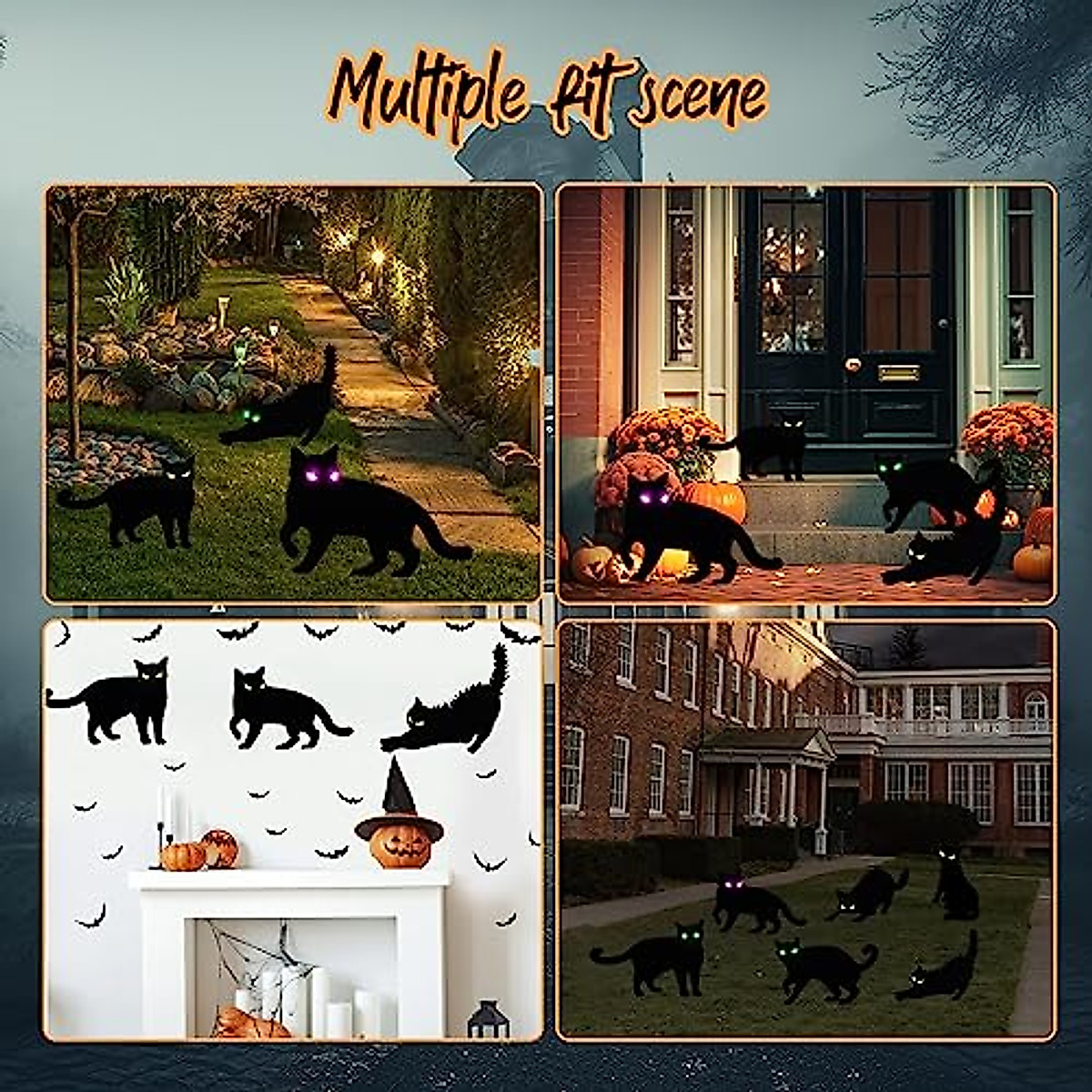 6 Pack Halloween LED Glowing Eyes Black Cat Glow in The Dark with Lights Outdoor Outside Halloween Decorations Scary Yard Signs Garden Decor Lawn for Pathway Stake Waterproof Thickened Silhouette