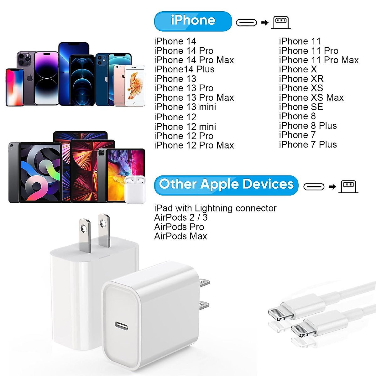 Long iPhone Charger Super Fast Charging,[Apple MFi Certified] 2Pack USB C iPhone Fast Charger Block 6FT Type C to Lightning Cable Cord Apple Charging for iPhone 14 13 12 11 Pro Max XS XR X 8 Plus iPad