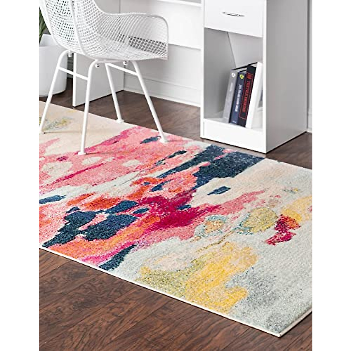Unique Loom Estrella Collection Light Colors, Abstract, Modern, Vibrant Area Rug, 5 ft x 8 ft, Pink/Ivory