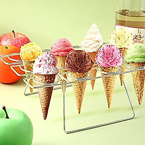 Sawysine Cupcake Cones Baking Rack 2 Pcs Stainless Steel Ice Cream Cone Cupcakes Holder 12 Cavity Stand Display Racks Stands for Home Kitchen Cooking, Silver