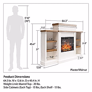 Ameriwood Home Gateswood Electric Fireplace with Mantel and Bookcase, Plaster