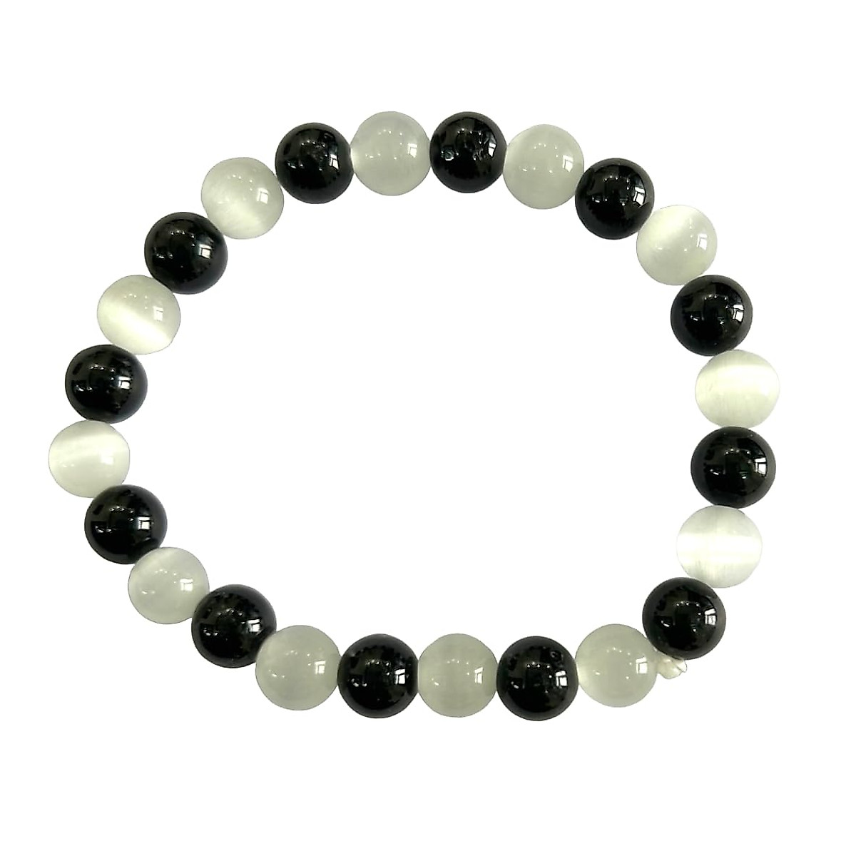 crystalmiracle Selenite Black Tourmaline Beaded 7 Mm Round String Crystal Gemstone Fashion Gift Wellness Positive Energy Handcrafted Accessory