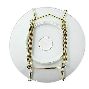 BANBERRY DESIGNS Brass Vinyl Coated Plate Hanger 3.5 to 5 Inch Plate Hanger Set of 4 Hangers - Includes Hanging Hook and Nail