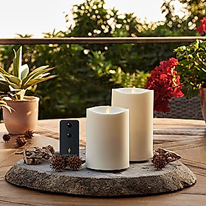 Luminara Set of 2 Outdoor Moving Flame Pillar (IPX4) with Remote Control, Flameless LED Candle, Melted Edge, Smooth Matte Finish, Timer, Ivory 3.25" x 5.5" and 6.5"
