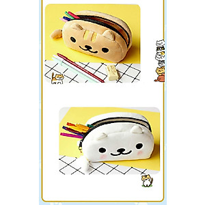 GK-O Cute Cat Plush Pencil Case Pen Bag Cartoon Make Up Cosmetic Bag (White Yellow)